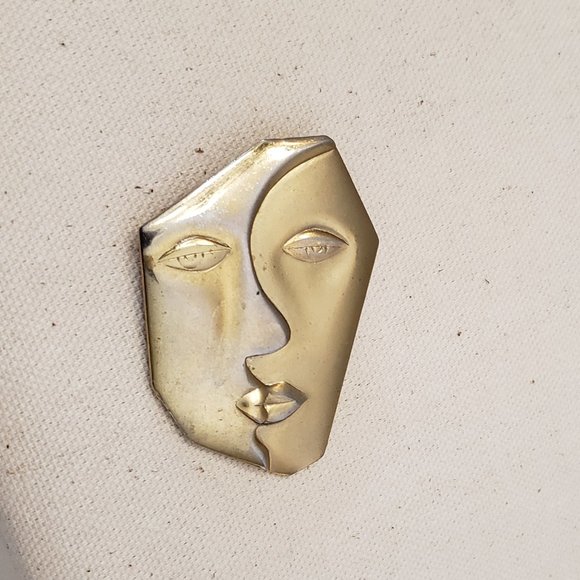 Jewelry | 2 Side Half Face Abstract Art Brooch Pin Gold Tone Mid ...